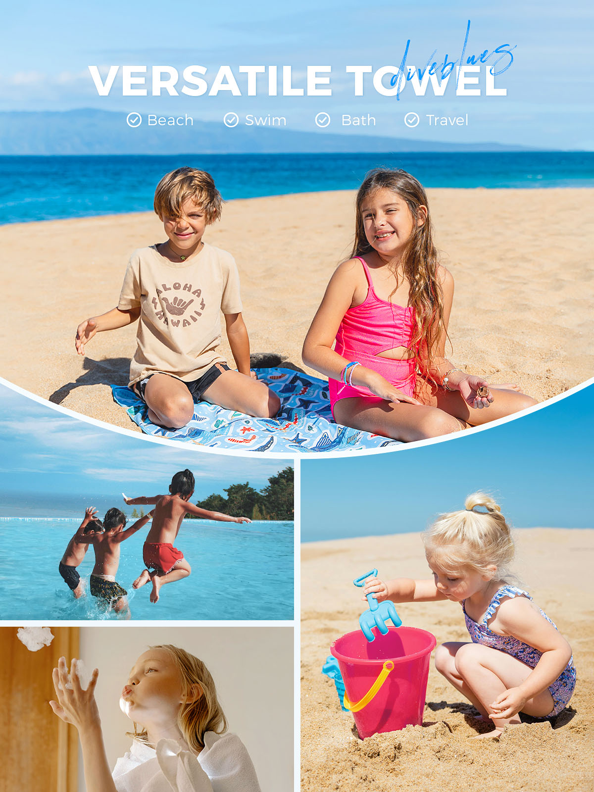 Divebiues Mermaid Kids Beach Towel Diveblues